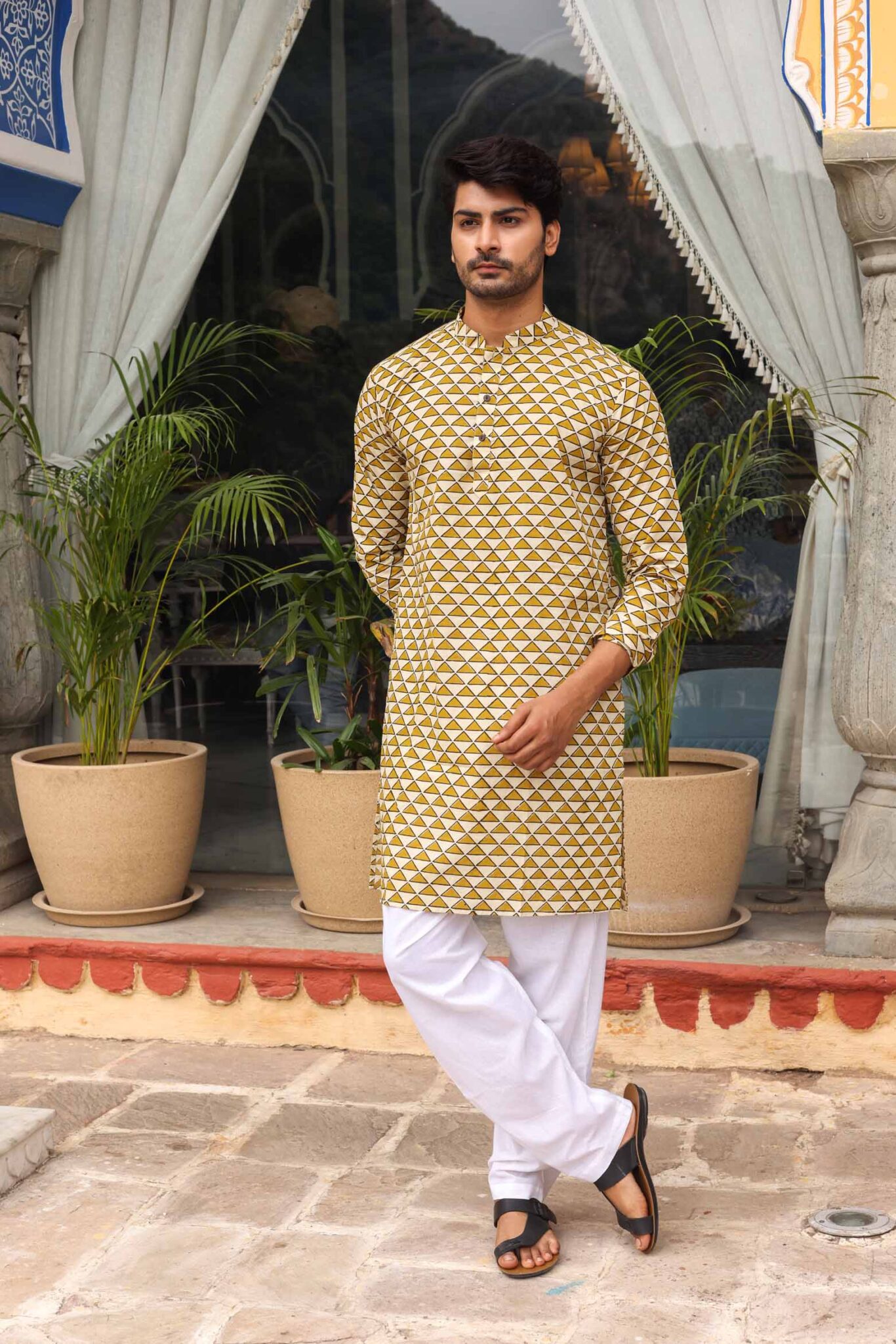 Hand Block Printed Cotton Kurta for Men - Raworiya